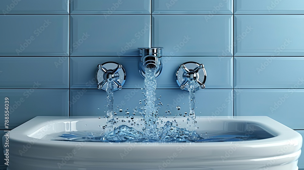 Water tap with dripping running water icon 3d rendering vector ...