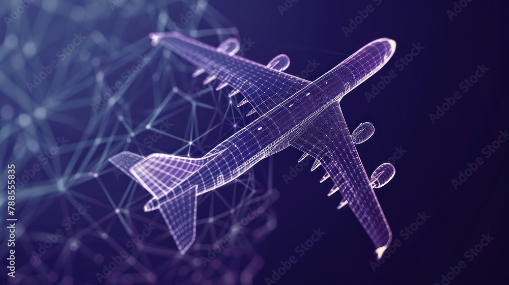 airplane flying over continents and ocean. Abstract vector top view ...