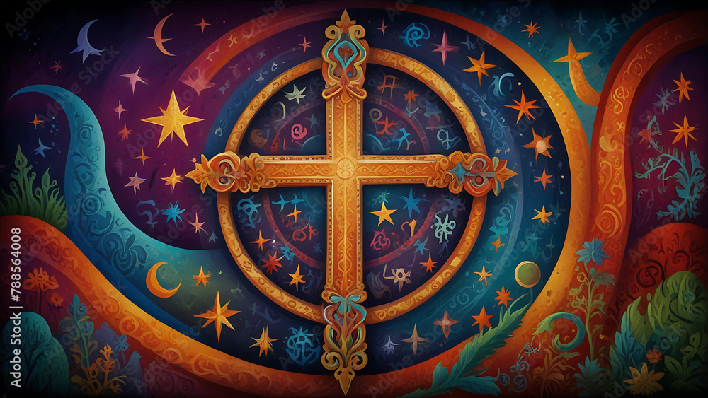 A vibrant mural art on wall depicting the peaceful coexistence of ...