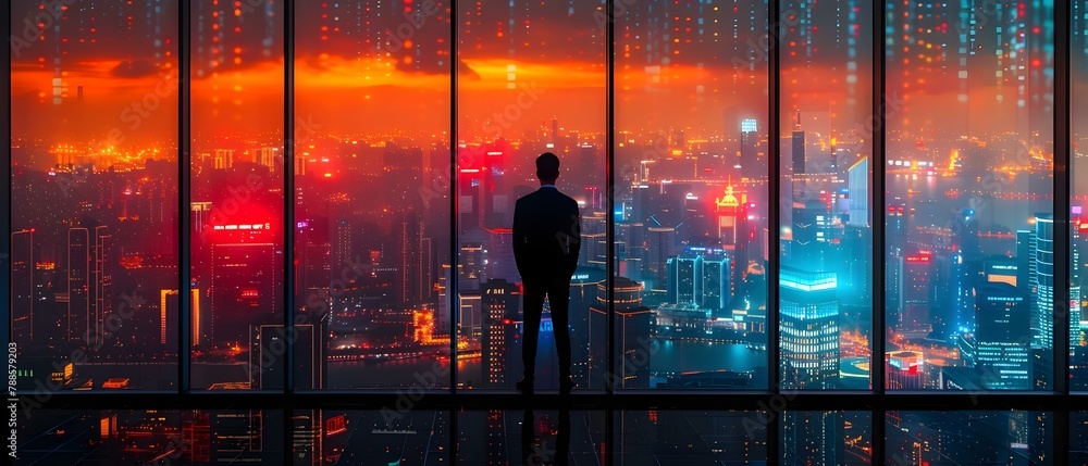 Visionary Leader Overlooks the Digital Metropolis. Concept Leadership ... Visionary Leader Overlooks the Digital Metropolis. Concept Leadership ...