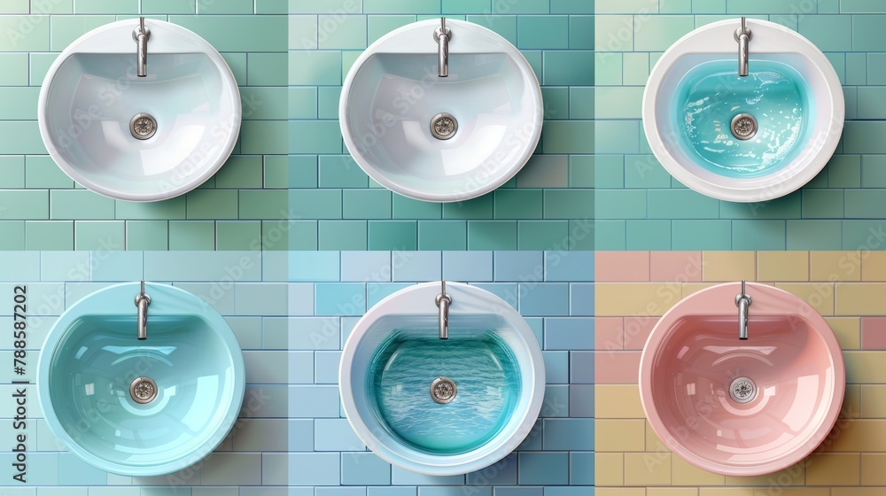 The top view of a sink set. Modern illustration in flat style. Set of ...