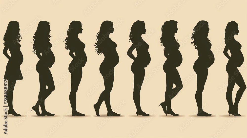 This modern illustration shows woman silhouettes at different weights ...