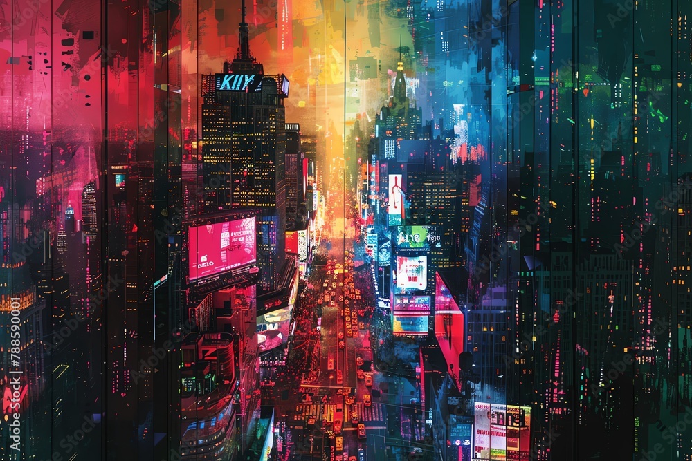 Craft a digital artwork using glitch art techniques to depict a birds ...