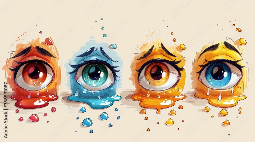 Weeping emoji collection featuring doodle eyes with tears and puddles ...