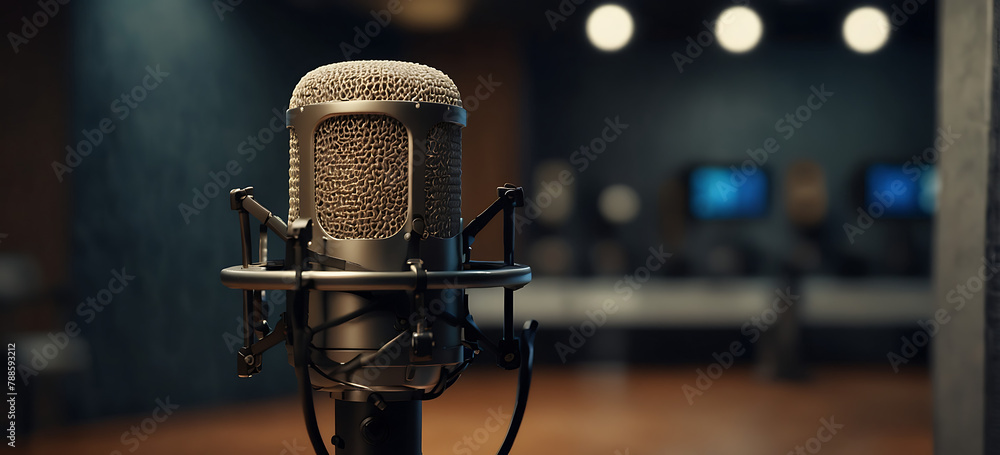 Professional condenser studio microphone in a blurred background with ...