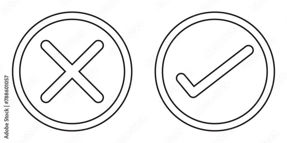 Check mark and cross right sign, icon. Right or wrong signs, icons ... Check mark and cross right sign, icon. Right or wrong signs, icons ...