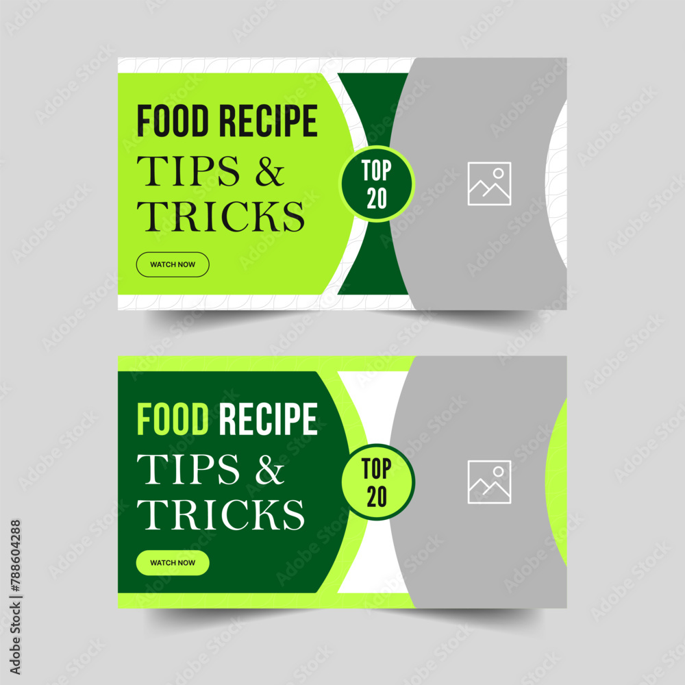Food recipe cook tips and tricks video thumbnail banner design, green ...