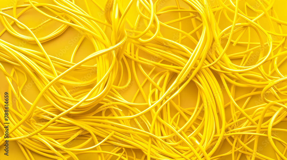 lines Network switch on rack cabinet with yellow utp patch cord cables ...