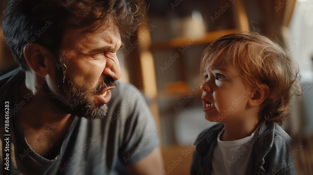 Angry Dad is yelling at his child , Domestic violence concept . Stock Photo | Adobe Stock