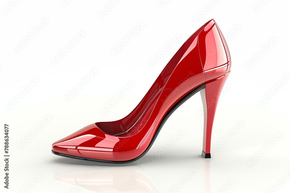 3D model of a stylish stiletto heel, glossy red patent leather, elegant ...