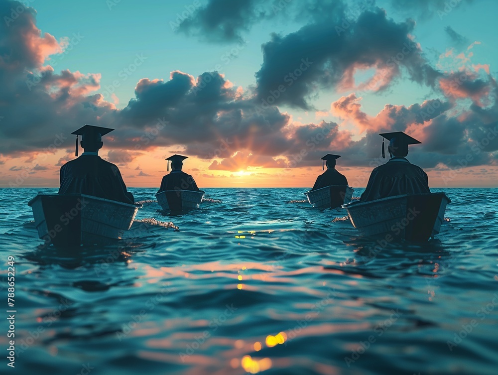 Endless Horizon Illustrate graduates in boats looking out towards the ...