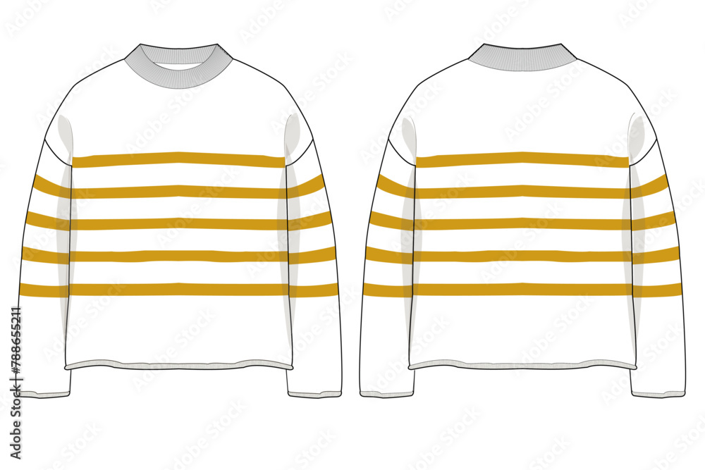knitted vector jumper with rib neckline and Breton yellow stripes with ...