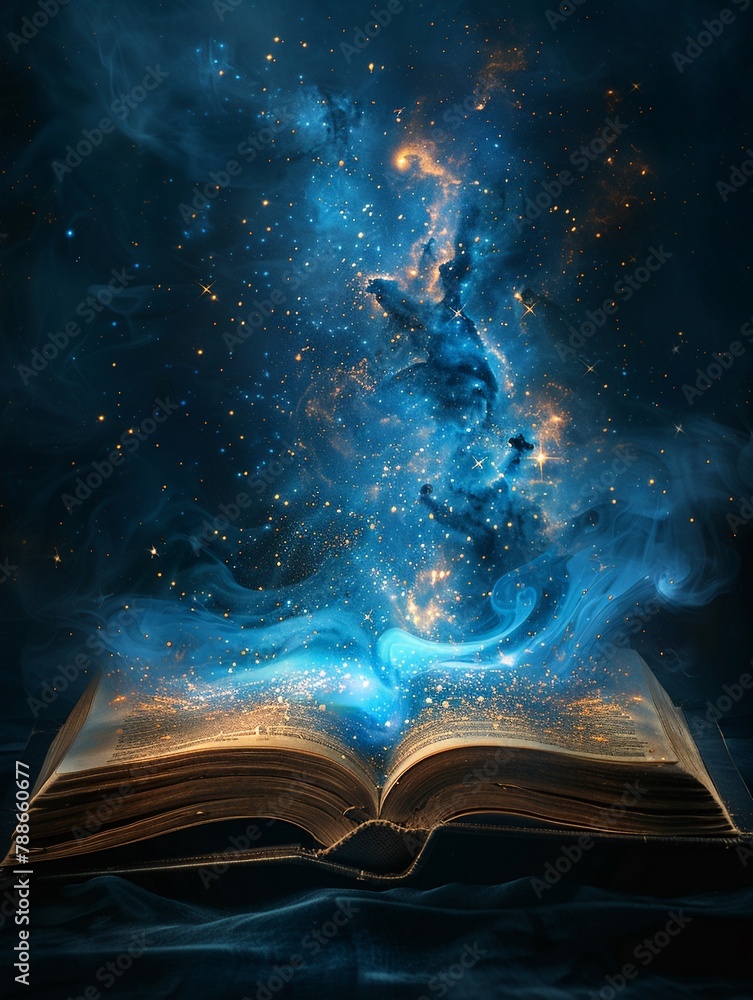 Universal Manuscript Illustrate an open book with pages that glow with ...