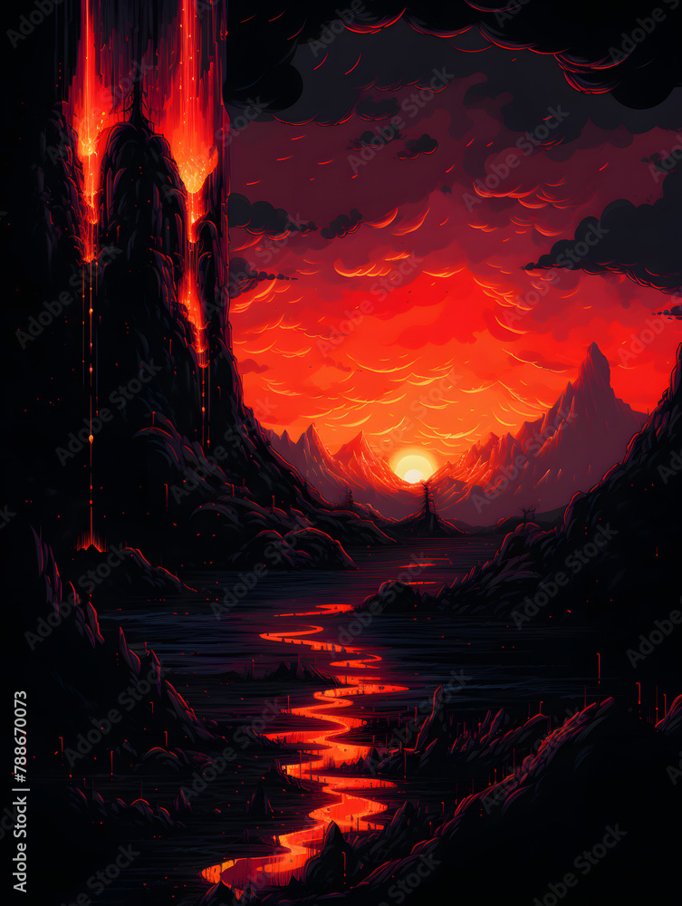 8 bit pixel volcano, 8 bit pixel volcano 8 bit style Stock Illustration ...