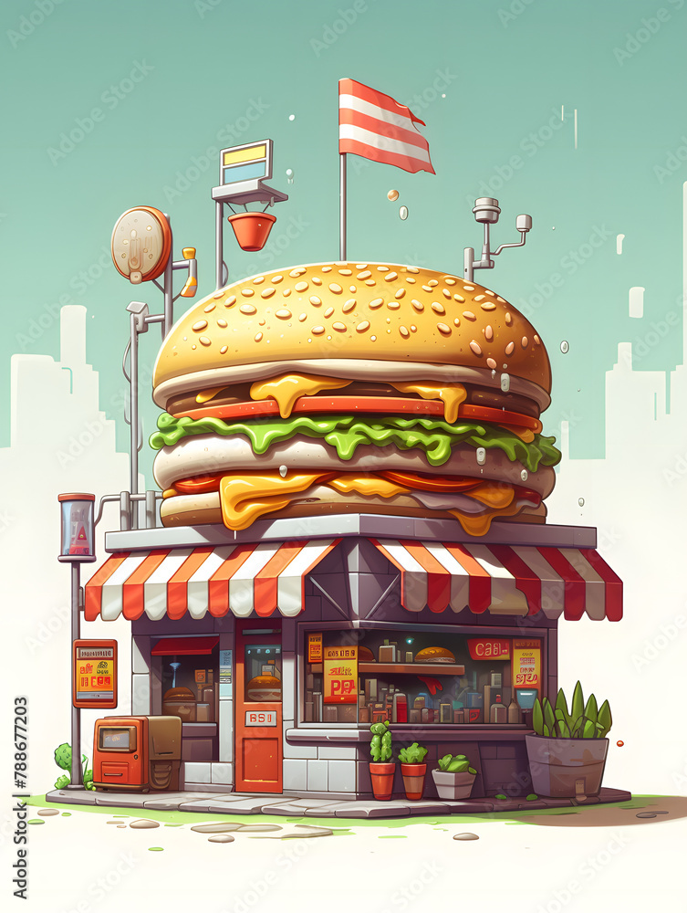 8 bit pixel burger restaurant, pixel restaurant, 8 bit burger place, 8 ...