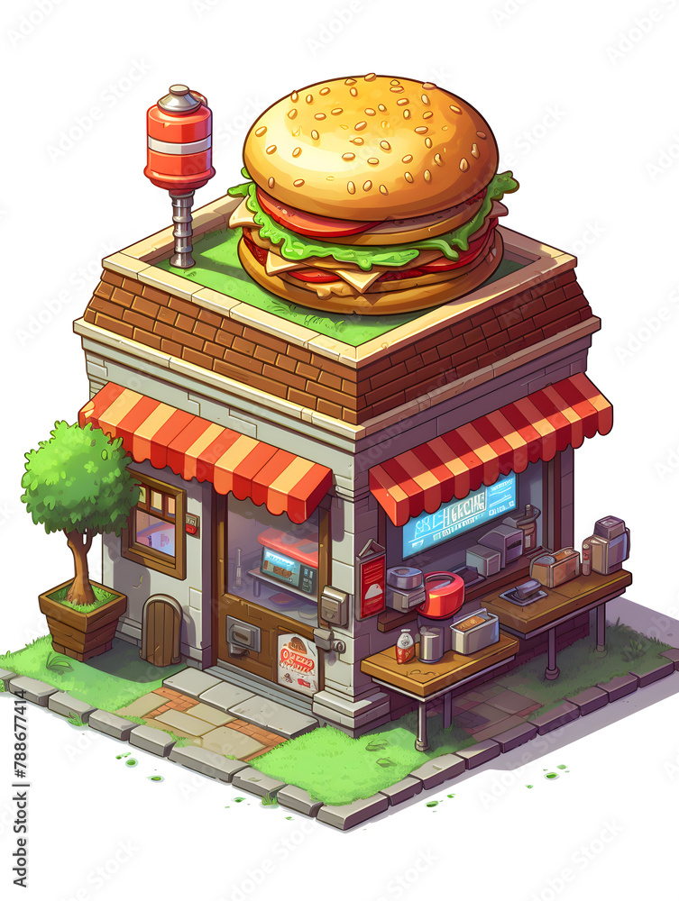 8 bit pixel burger restaurant, pixel restaurant, 8 bit burger place, 8 ...
