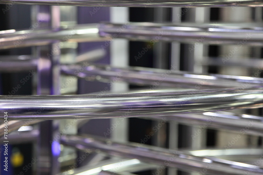Doorway turnstile stainless steel barrier fragment closeup - industrial ...
