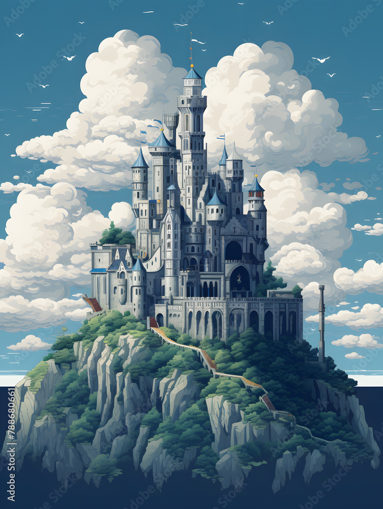 8 Bit pixel Island flying in the air, pixel island in the air flying ...