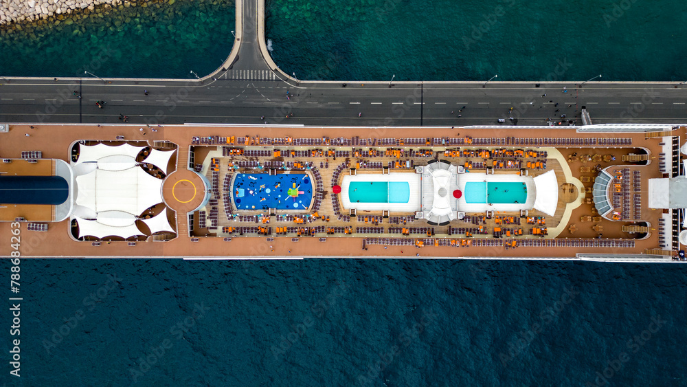 Split, Croatia - 16 April 2024: Aerial view of luxury cruise ship on ...