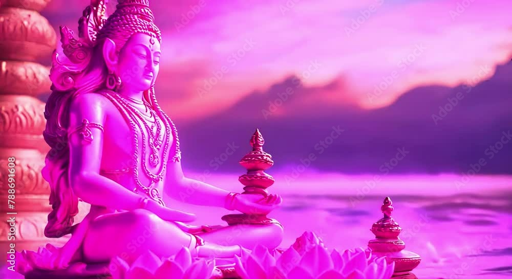 Iridescent Pink Meditating Lord Shiva Statue in Lotus Yoga Position ...