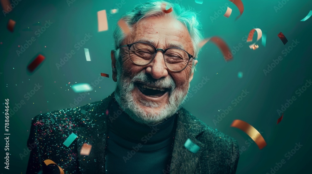 Happy laughing senior man grandad grandfather grandpa with glasses and ...