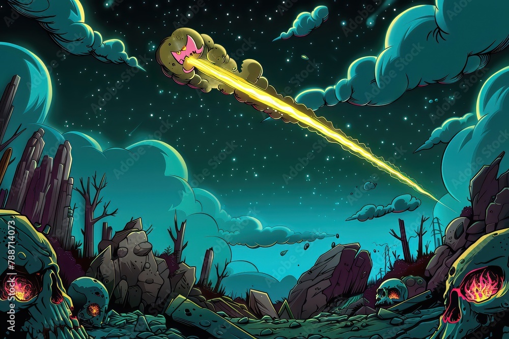 A shooting star streaks across the sky, leaving a trail of shimmering ...