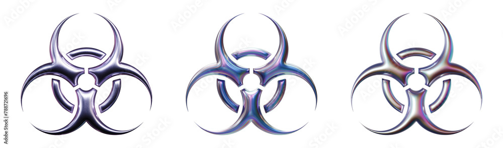 Biohazard symbol in three-dimensional Y2K holographic chrome styles ...