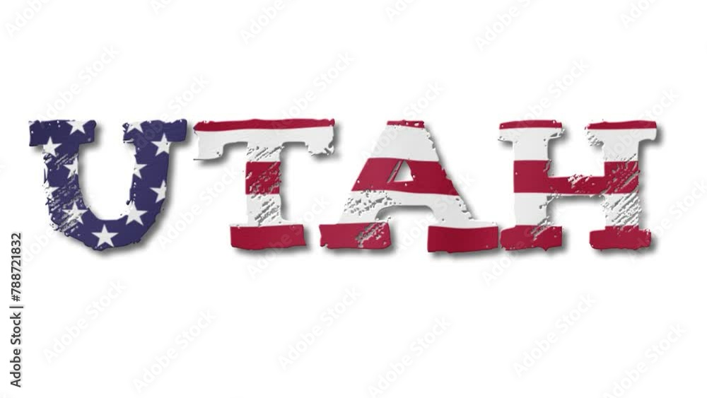 Utah Text with USA Flag Waving Inside. Seamless Loop Animation on ...