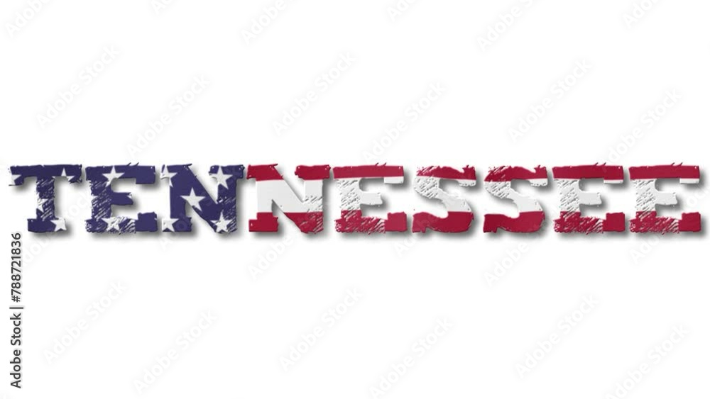 Tennessee Text with USA Flag Waving Inside. Seamless Loop Animation on ...