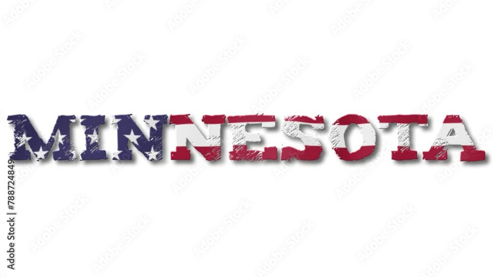 Minnesota Text with USA Flag Waving Inside. Seamless Loop Animation on ...