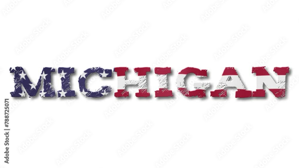 Michigan Text with USA Flag Waving Inside. Seamless Loop Animation on ...