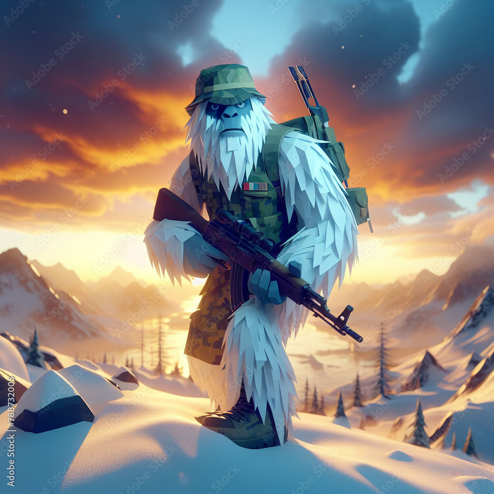 angry Yeti - military in the mountains Stock Illustration | Adobe Stock