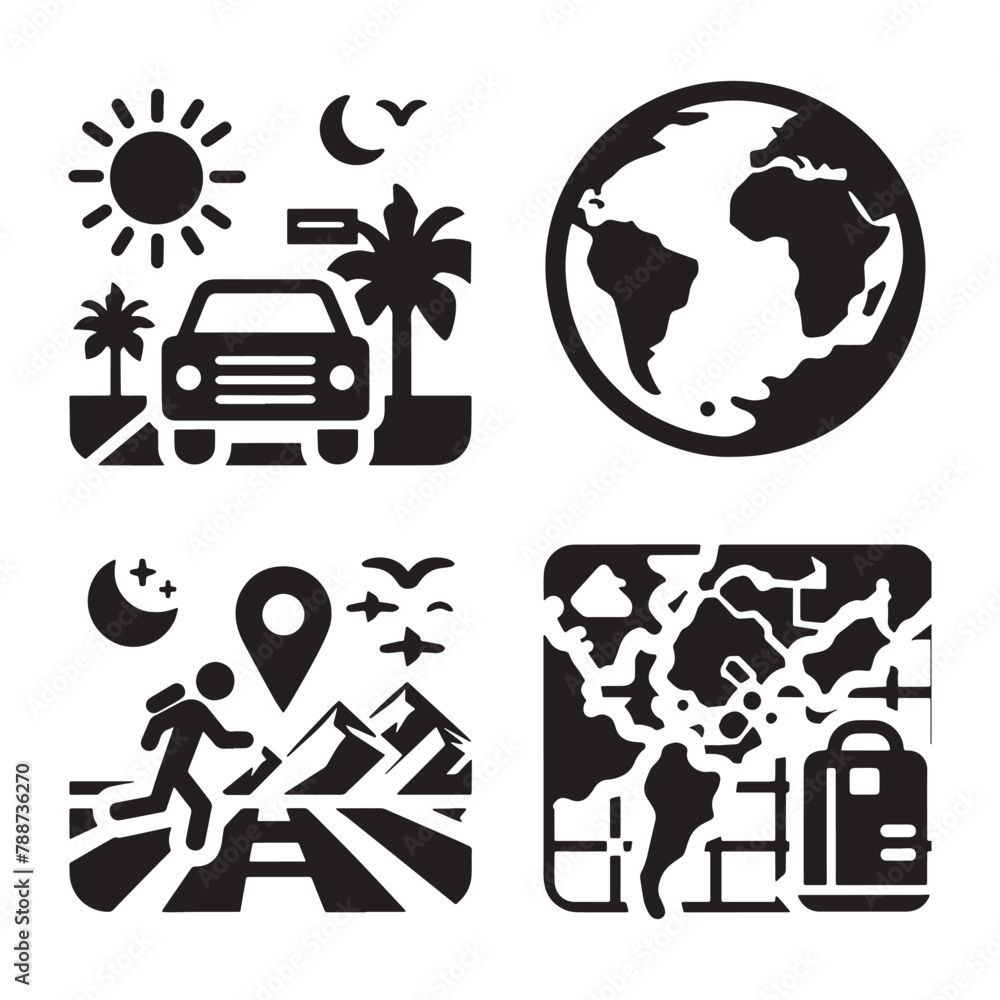 Vetor de map icon set, Map Symbol Set, Map Illustration Set, Retro ...