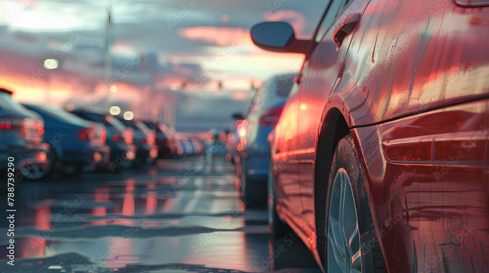 Car parked at outdoor parking lot. Used car for sale and rental service ...