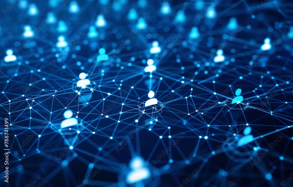 Blue glowing background with social network connections, online ...