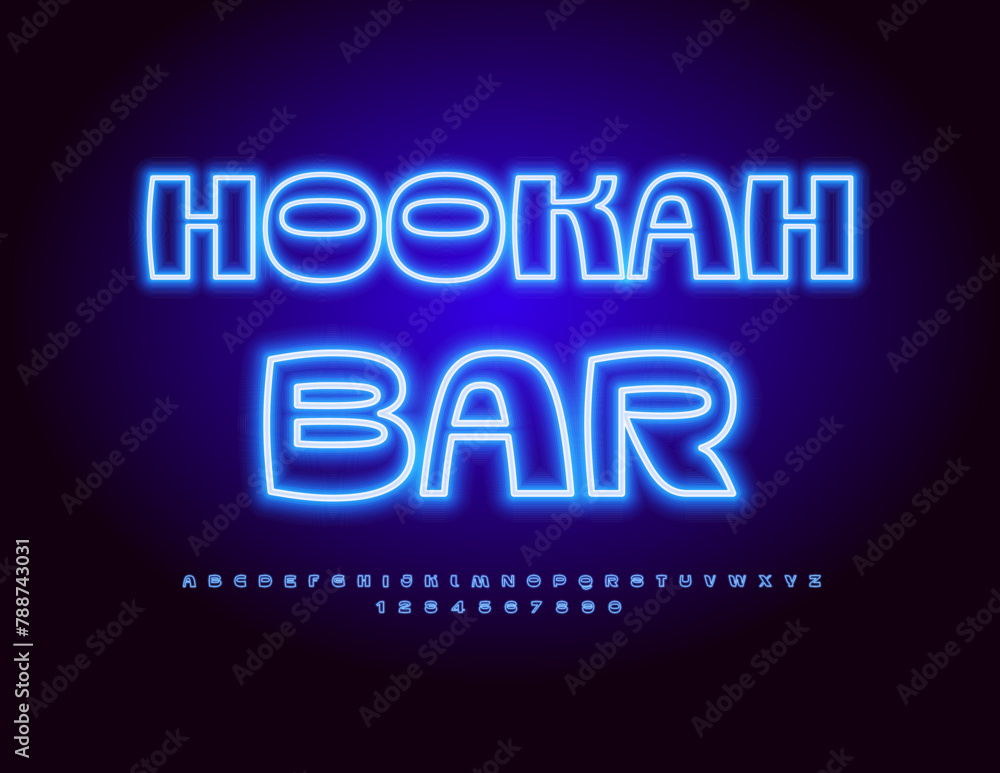 Vector glowing advertisement Hookah Bar. Neon trendy Font. Blue ...