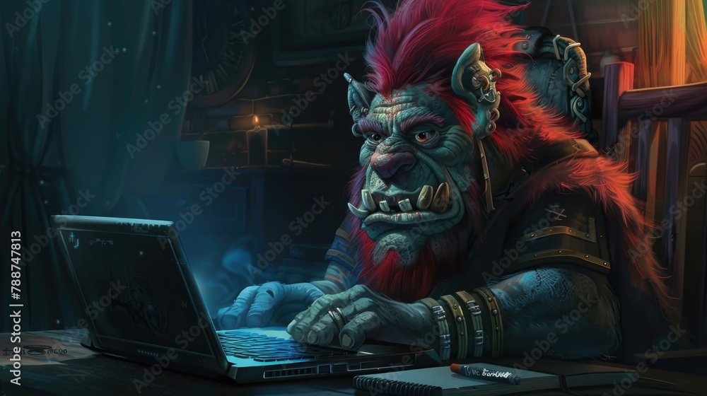 Ugly Troll in Basement: Concept Art, Typing Furiously on Laptop Stock ...