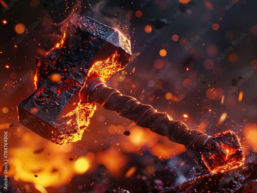 Design a powerful hammer forged from dragon scales and molten lava ...