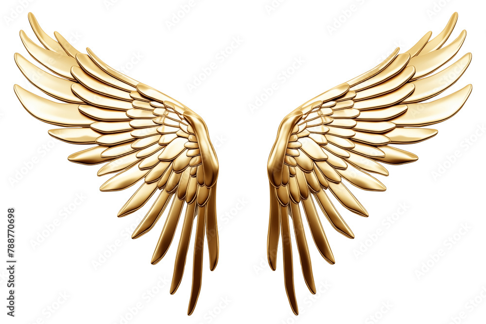 Realistic Celestial angel golden wings PNG isolated on a white and ...