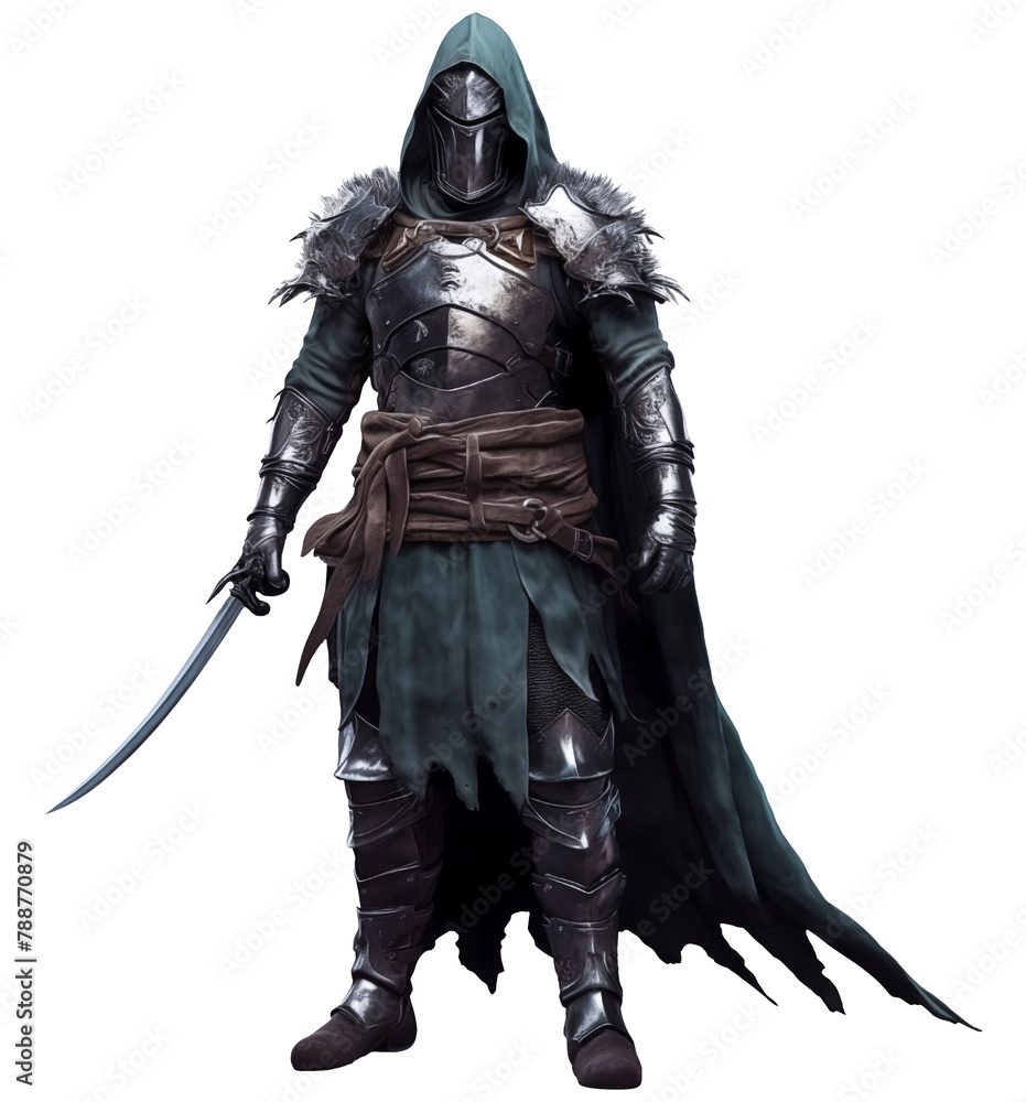 fantasy mediaeval knight PNG assassin character isolated on white and ...