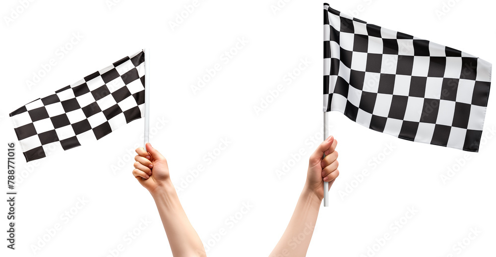 hands waving checkered flags PNG isolated on white and transparent ...