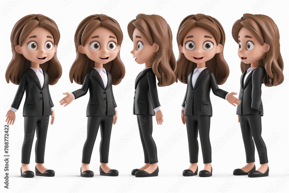 Vecteur Stock Business woman character set. A cute girl thinks, holds a ...