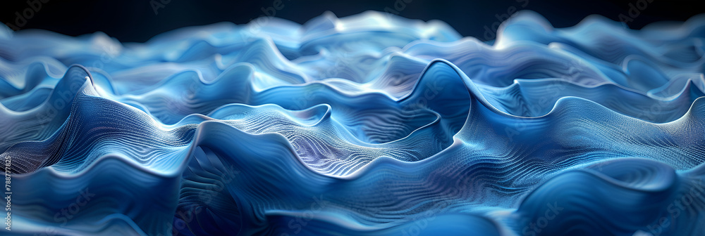 Three-Dimensional Render of Blue Wavy Pattern, Blue curling waves in a ...