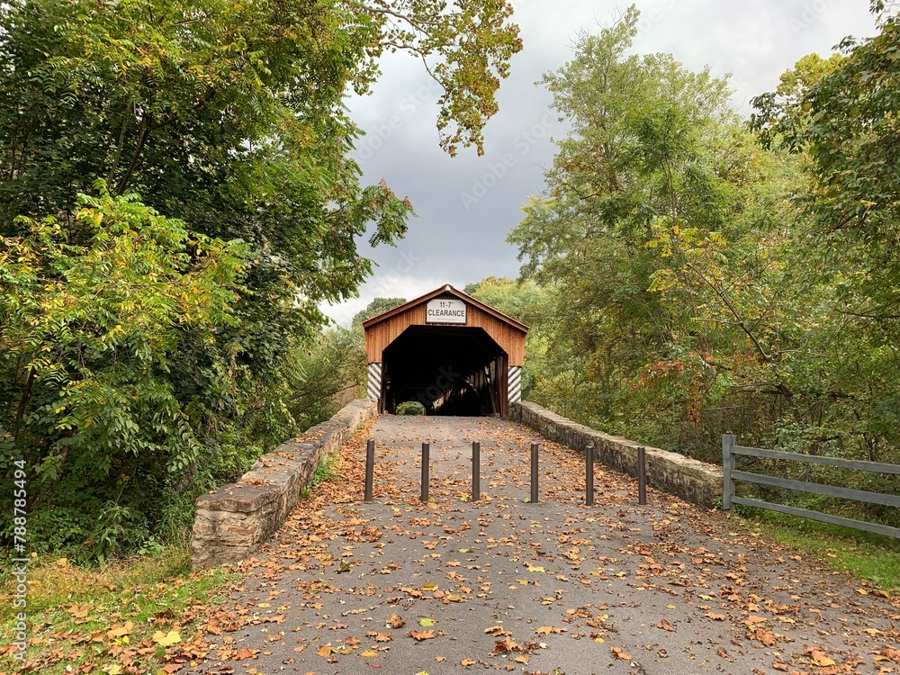 Entrance to Academia Pomeroy Covered Bridge, longest remaining covered ...