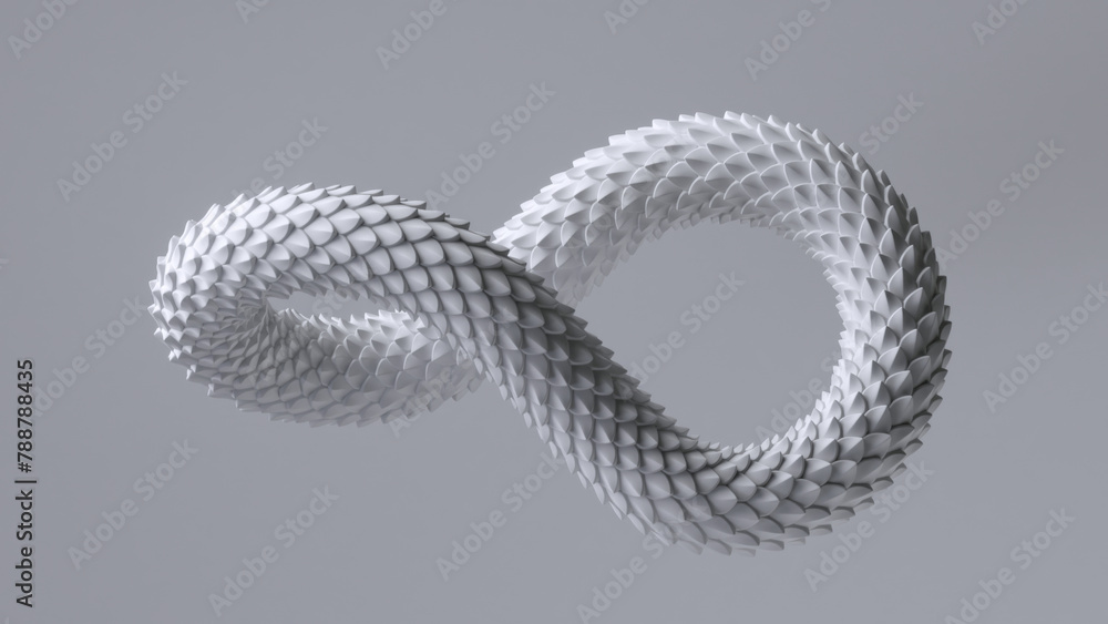 3d render of twisted infinity symbol with white snake skin texture ...