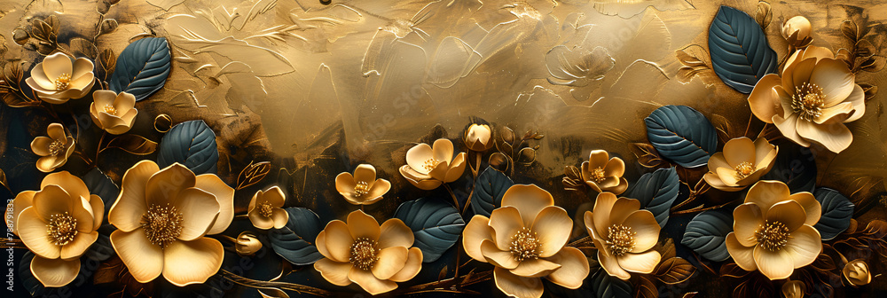 Engraving Hand Drawn Golden Wedding Invitation T, A gold flower ...