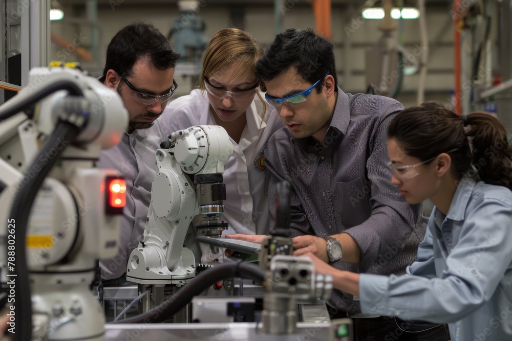 Innovation in Action - Engineers Working with Advanced Robotics Stock ...