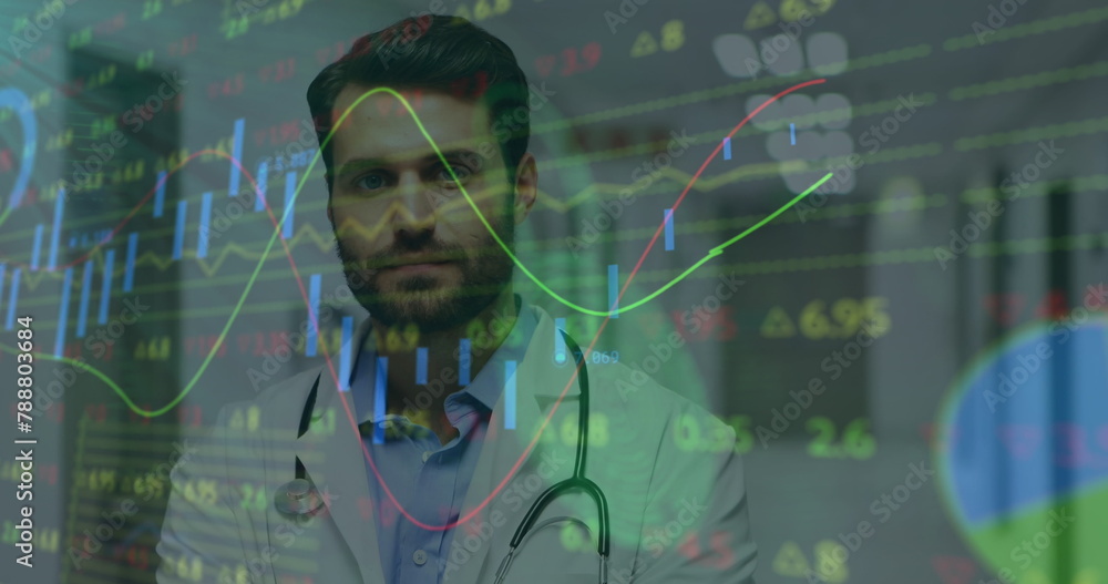 Caucasian male doctor examining stock market trends on screen Stock ...