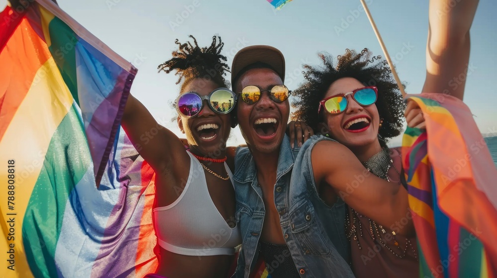 group of people of different ethnicities celebrating LGBT pride month ...