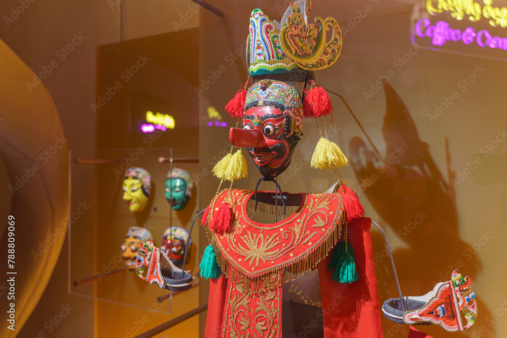 Doha, Qatar - Jan 06 2024, A close-up view of ancient ceremonial masks ...